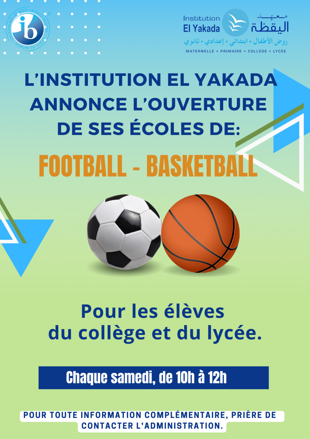 Ecoles de Football et Basketball pour les élèves du collège et du lycée ...